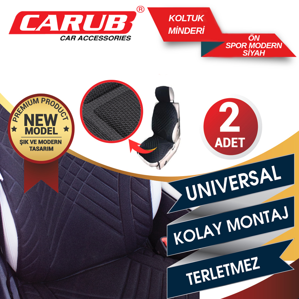 CARUB Modern Spor Oto Koltuk Minderi 2"li Siyah | Burak Otomotiv